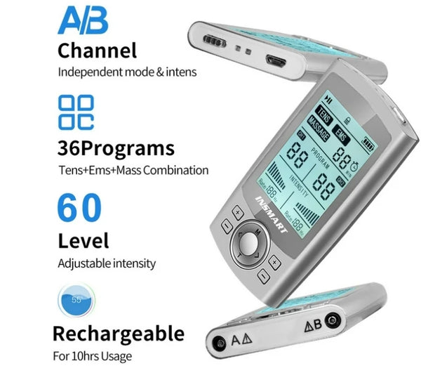INSMART TENS Unit Rechargeable Muscle Stimulator EMS Dual Channel with