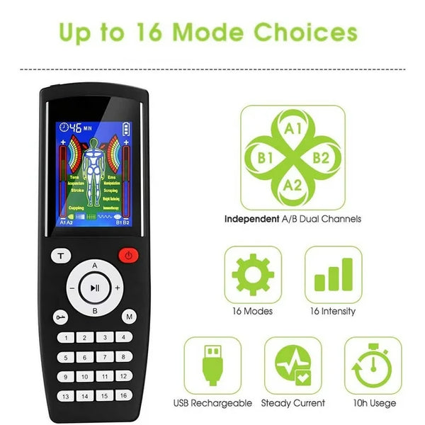 TENS Unit Rechargeable Muscle Stimulator EMS Quad Channel with 10 Reus ...